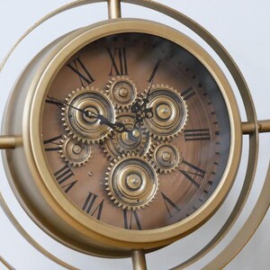 Golden Tabletop Cog Clock | Golden Cog Clock With Moving Mechanisms ...