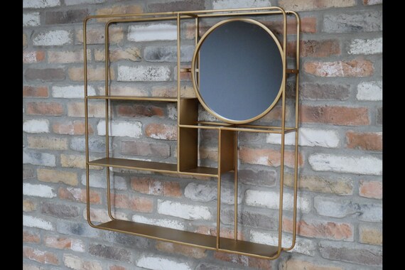 Large Golden Wall Unit With Mirror Square Wall Shelf Mirrored Wall Unit Wall Unit for Lounge Large Golden Wall Unit Etsy