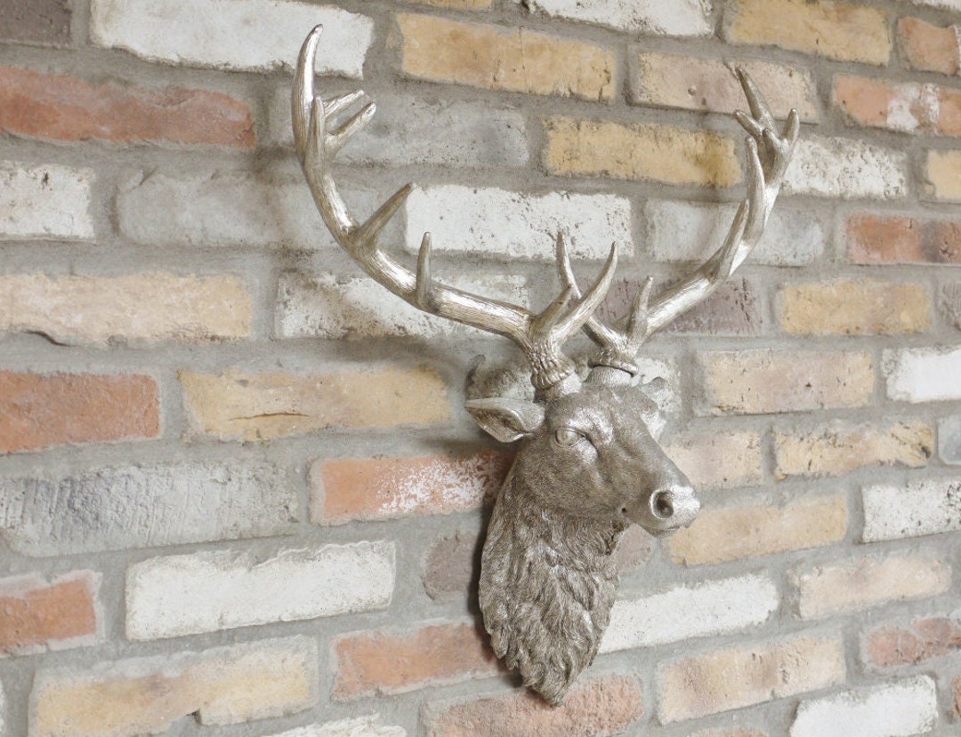 Silver Wall Mounted Stag Head Stag Head Wall Mount Stag Ornament Stag ...