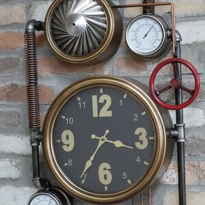 Large Wall Mounted Industrial Pipe Work Style Clock Vintage Industrial ...