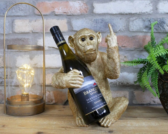 Golden Middle Finger Monkey Wine Bottle Holder Cheeky Monkey Ornament ...