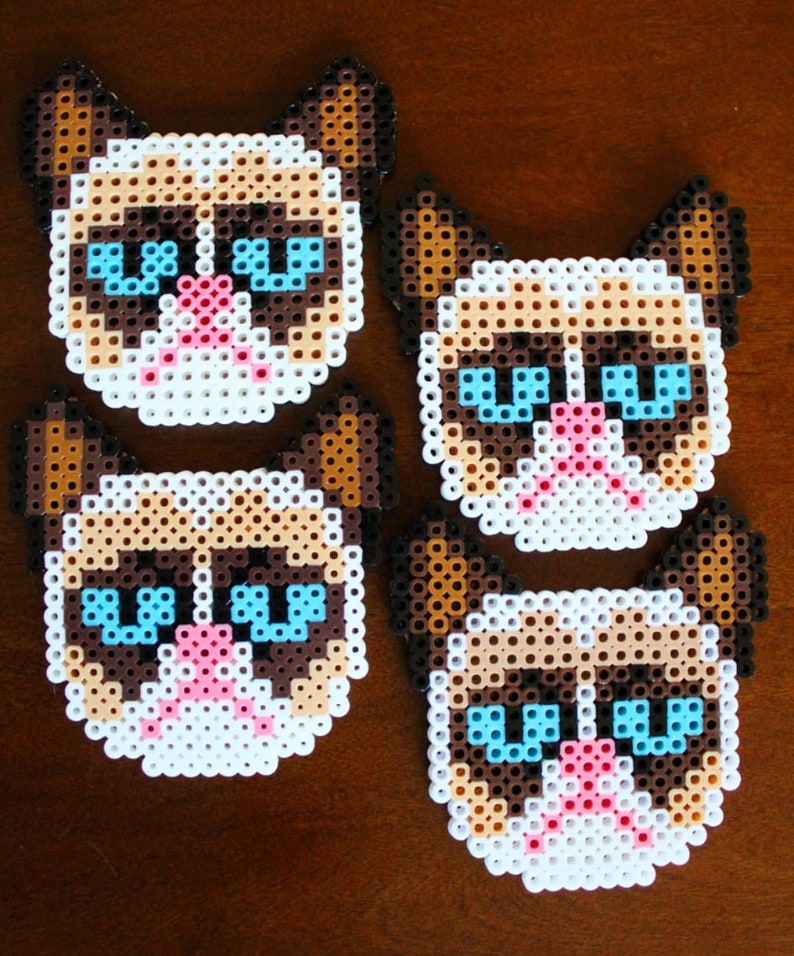 Grumpy Cat Coaster Set | 8-bit | Perler Bead - Etsy