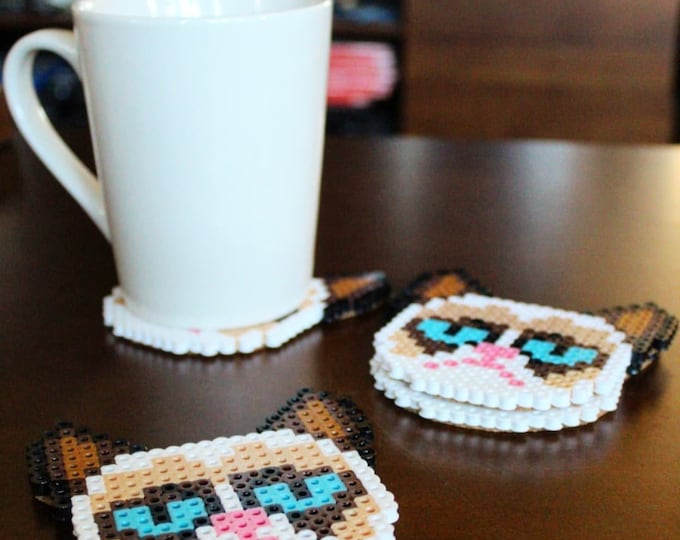 Grumpy Cat Coaster Set 8-bit Perler Bead - Etsy