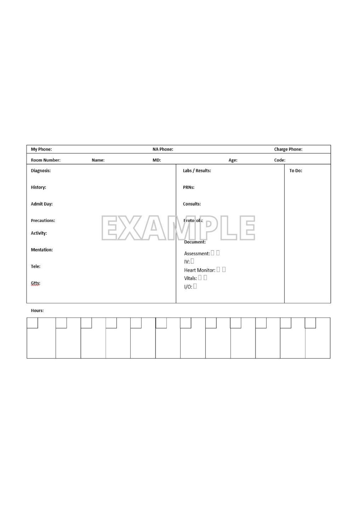 Telemetry Nursing Brain Sheet, Nursing Report Sheet, Vertical and ...
