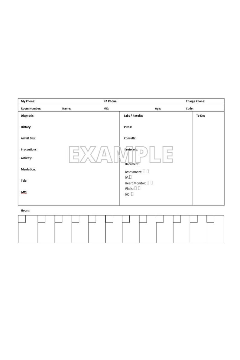 Telemetry Nursing Brain Sheet, Nursing Report Sheet, Vertical and ...