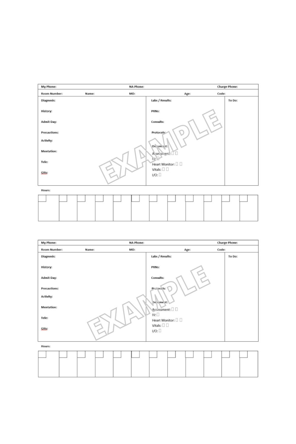 Telemetry Nursing Brain Sheet, Nursing Report Sheet, Vertical and ...