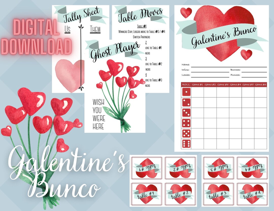 Galentine’s Bunco Set - Score Cards, Tally Sheets, Ghost Player Card ...