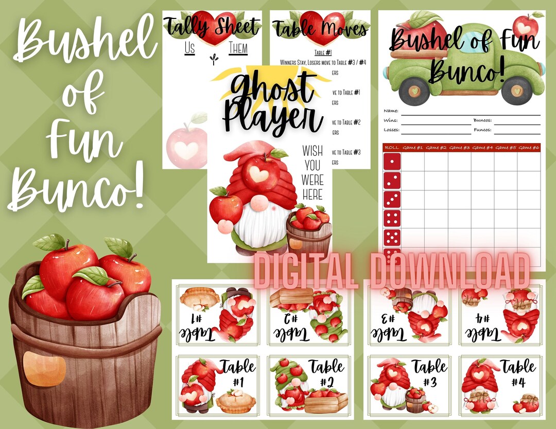 Autumn Apple Harvest, a Bushel of Fun Bunco Set, Bunco Score Cards ...