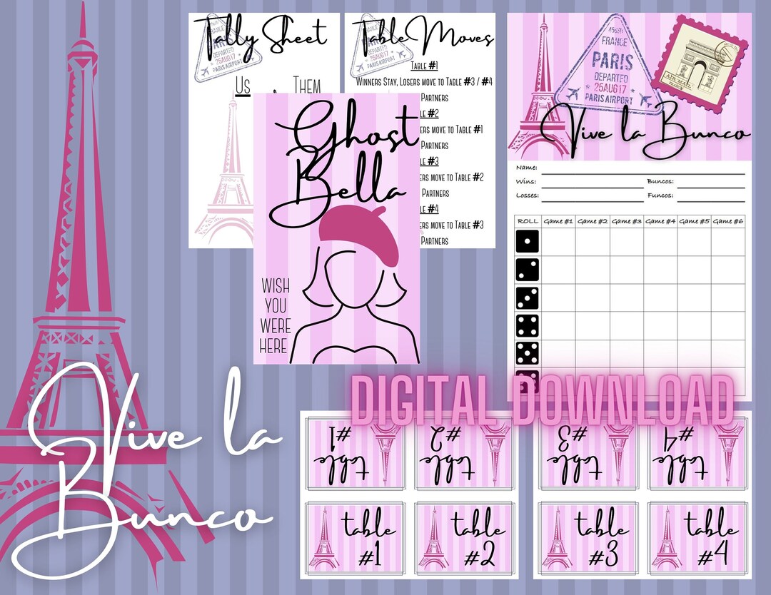 Vive La Bunco Set! Bunco Score Cards, Tally Sheets, Ghost Player Card ...