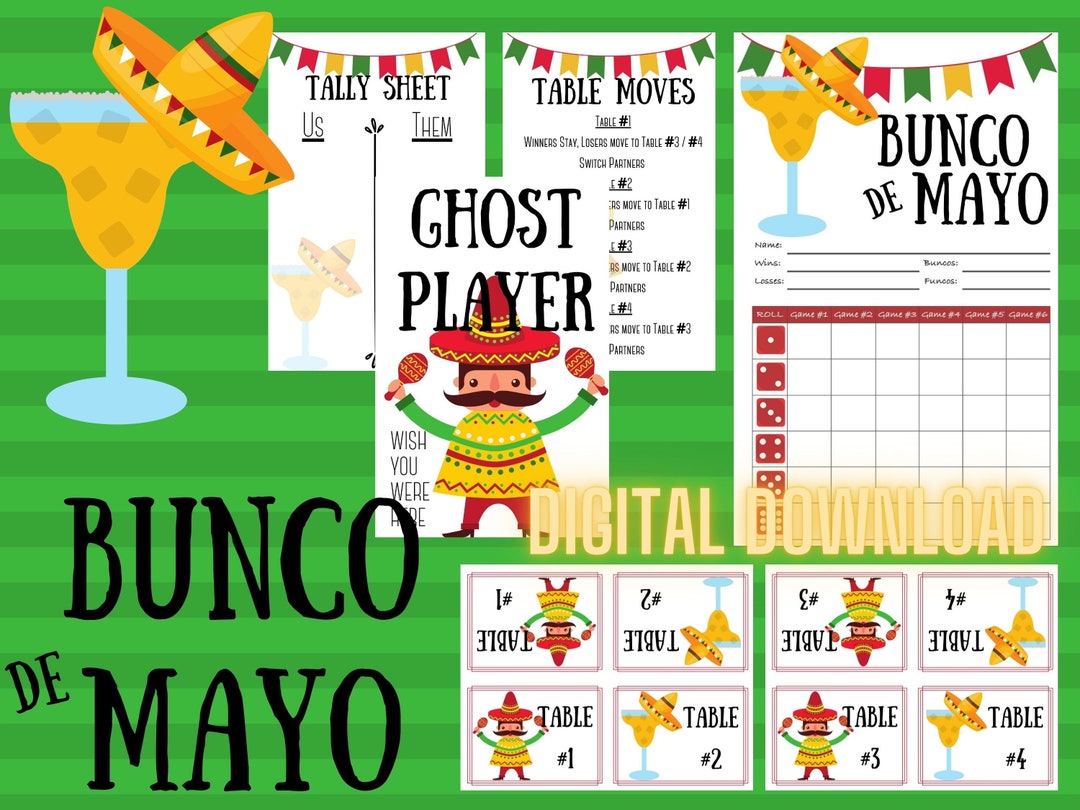 Bunco De Mayo, Cinco De Mayo Bunco Card Set - Score Cards, Tally Sheets ...