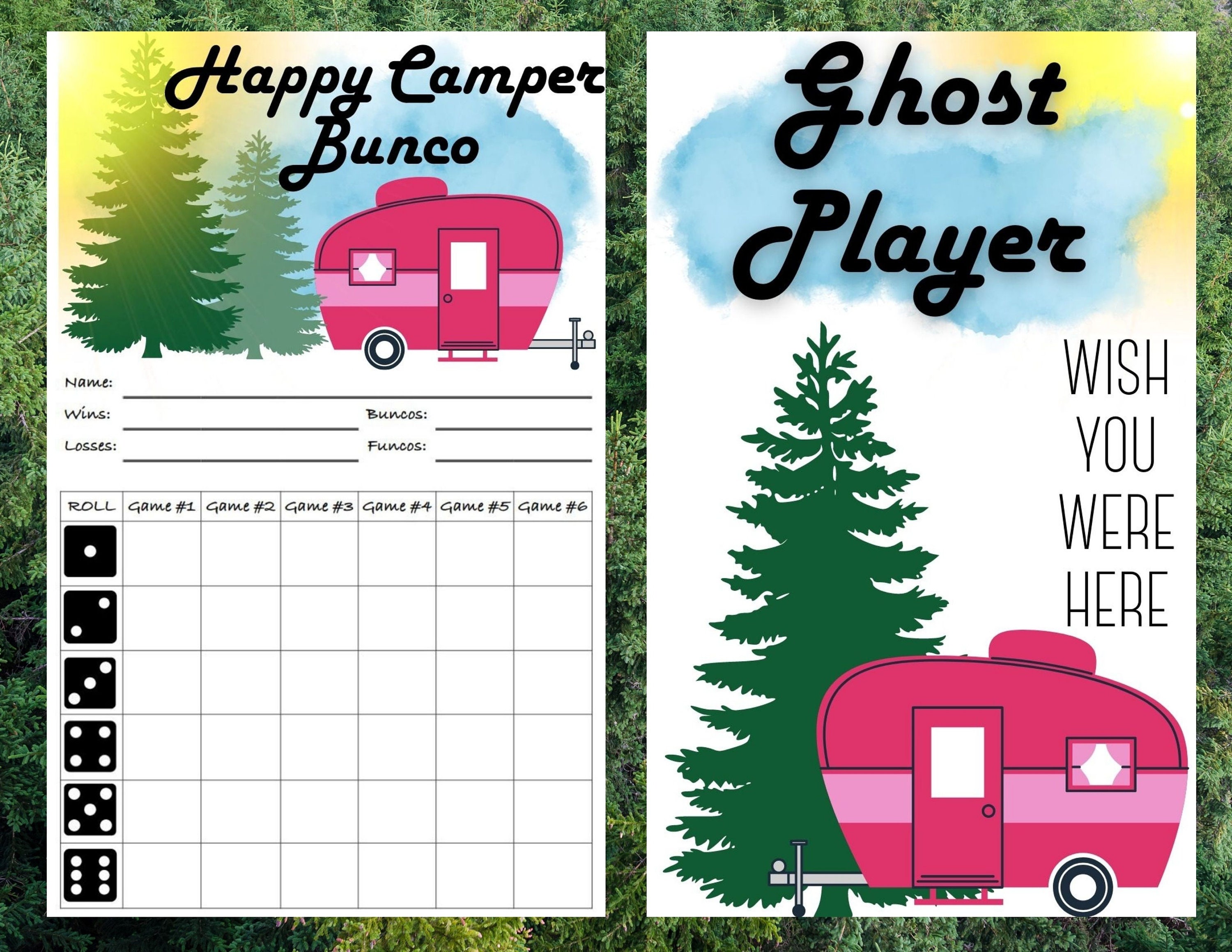 Happy Camper Summer Bunco Score Cards, Tally Sheets, Ghost Player Card ...