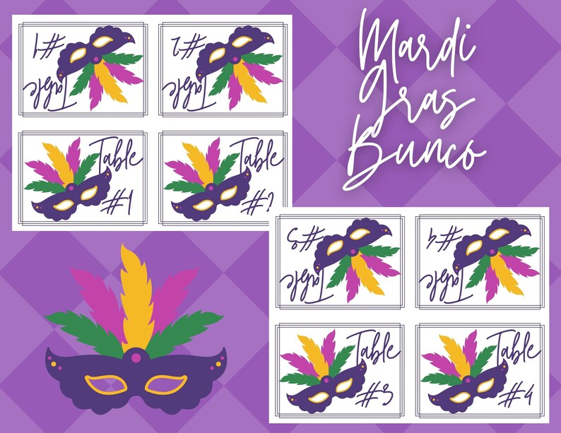 Mardi Gras Celebration Bunco Score Cards, Tally Sheets, Ghost Player ...