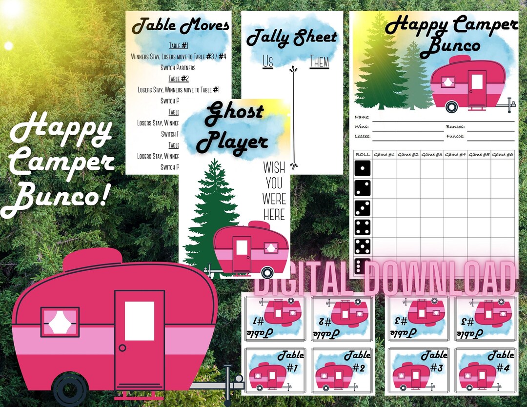 Happy Camper Summer Bunco Score Cards, Tally Sheets, Ghost Player Card ...