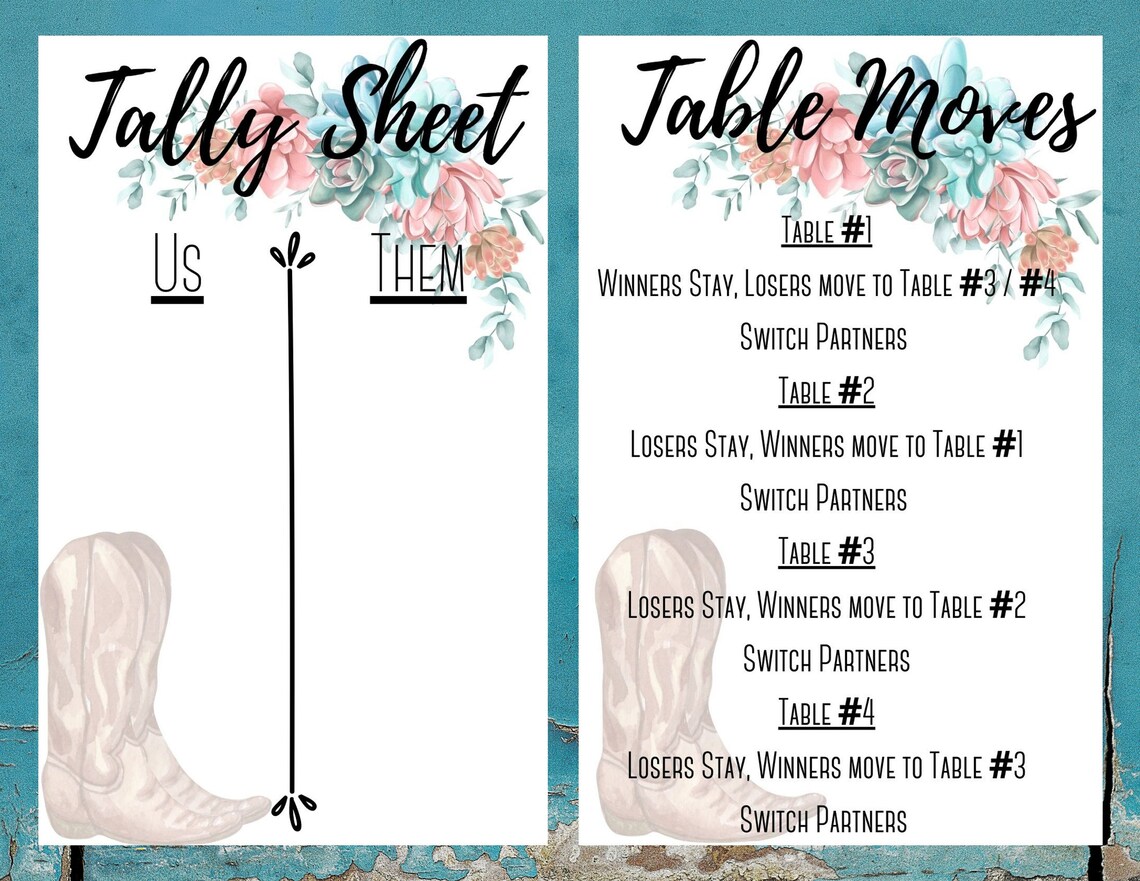 Boots, Broncs & Bunco Western-themed Set, Score Cards, Tally Sheets ...