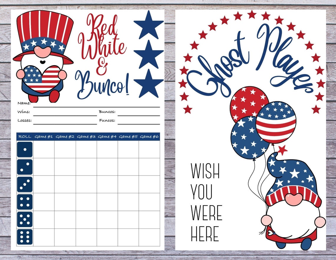 Red White & Bunco, 4th of July, Independence Day Bunco Score Cards ...