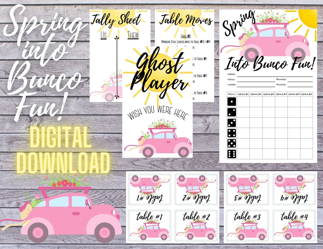 Spring Into Bunco Fun! Pretty in Pink Bunco Score Cards, Tally Sheets ...
