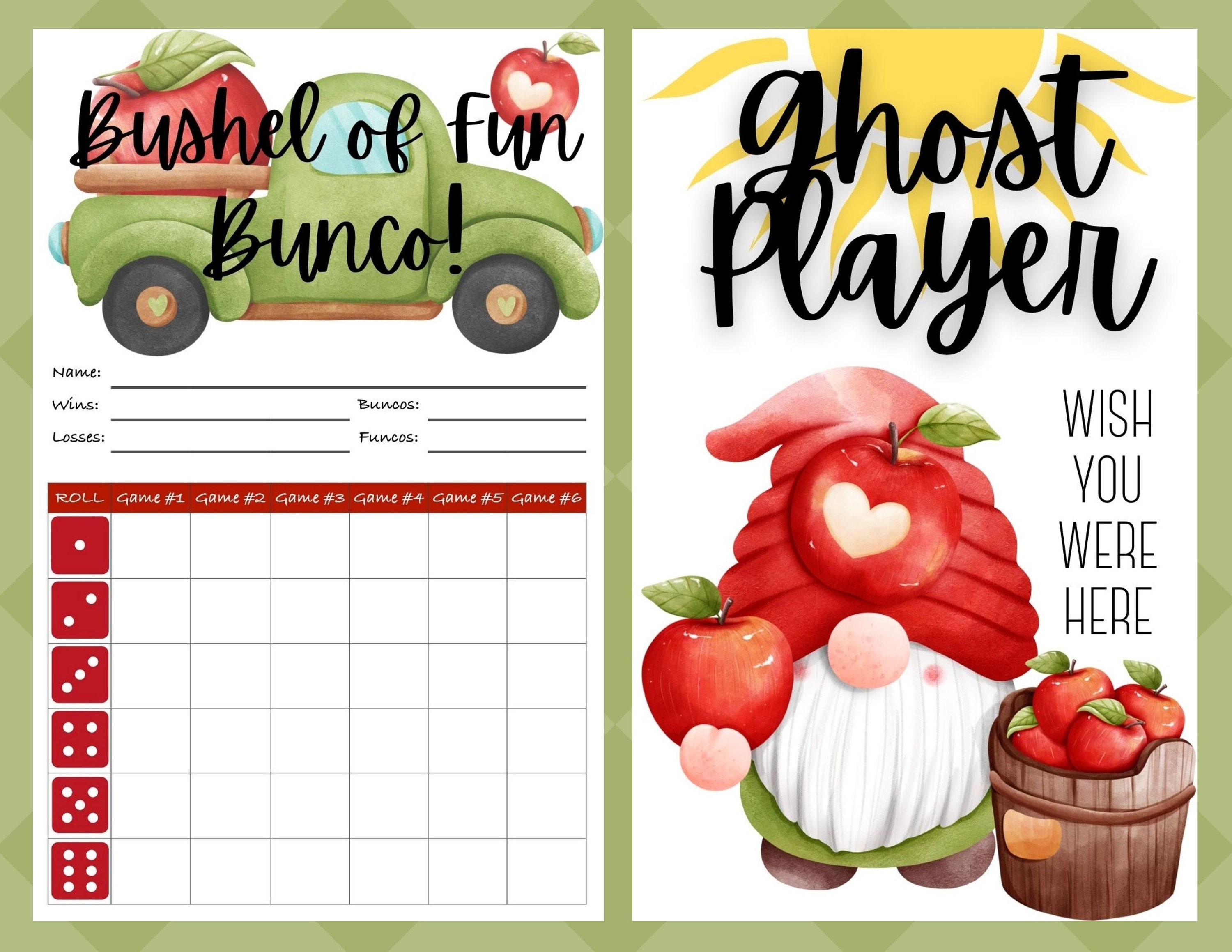 Autumn Apple Harvest, a Bushel of Fun Bunco Set, Bunco Score Cards ...