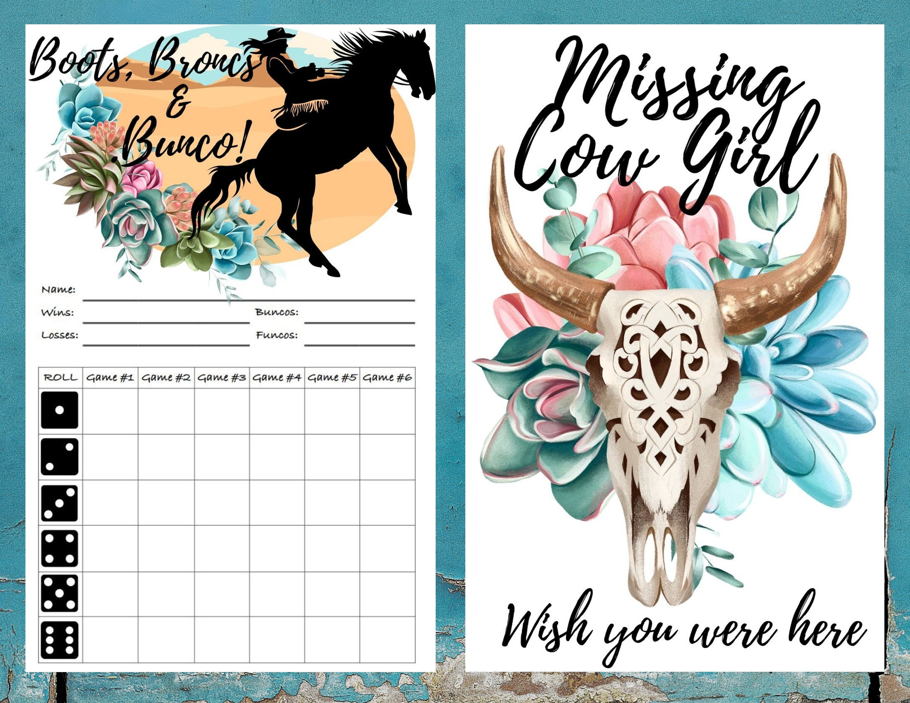Boots, Broncs & Bunco Western-themed Set, Score Cards, Tally Sheets ...