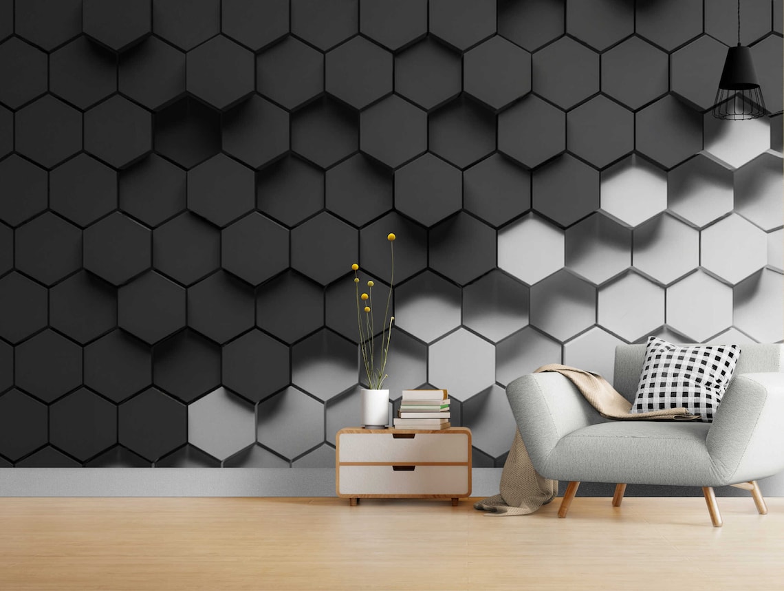 Black Hexagon Wallpaper, 3D Wallpaper, Geometric Wallpaper Mural ...