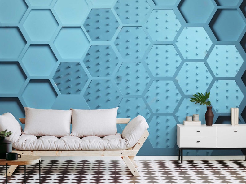 Peel and Stick Wallpaper 3d Wallpaper Wallpaper Mural Blue Honeycomb ...