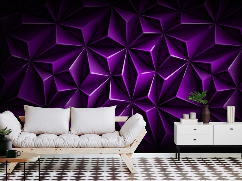 3D Geometric Wallpaper: Modern Purple Polygonal Wall Mural - Etsy
