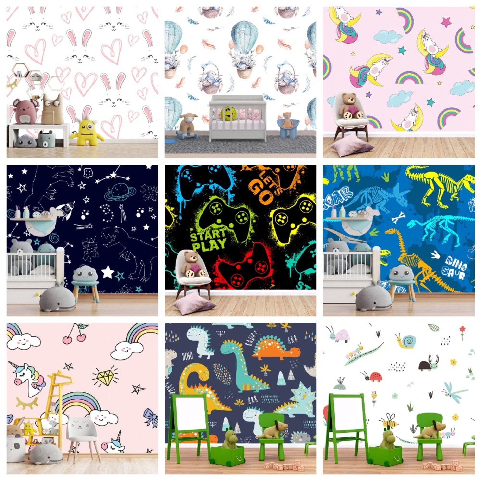 Funny Kids Wallpaper for Child's Room Colorful Wall Murals Self ...