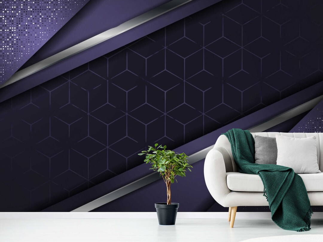 Deep Purple 3D Geometric Wallpaper: Peel and Stick Vinyl Mural - Etsy