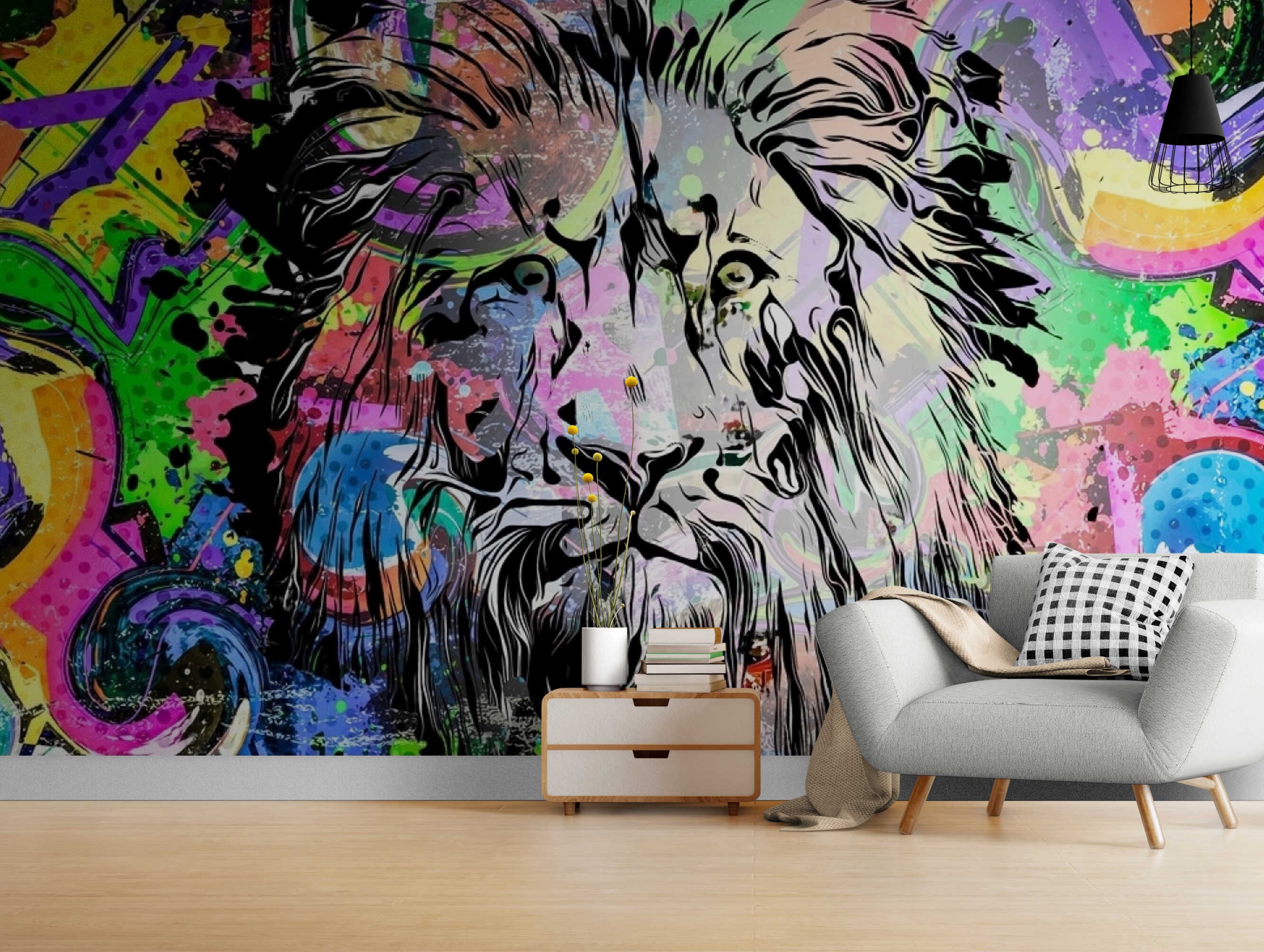 Colored Lion Graffiti Murals Wall Mural Graffiti Wallpaper - Etsy