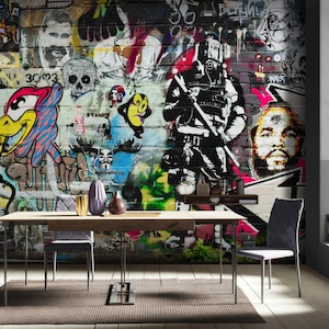 Colorful Funky Graffiti Wallpaper - Peel and Stick Urban Art Mural ...