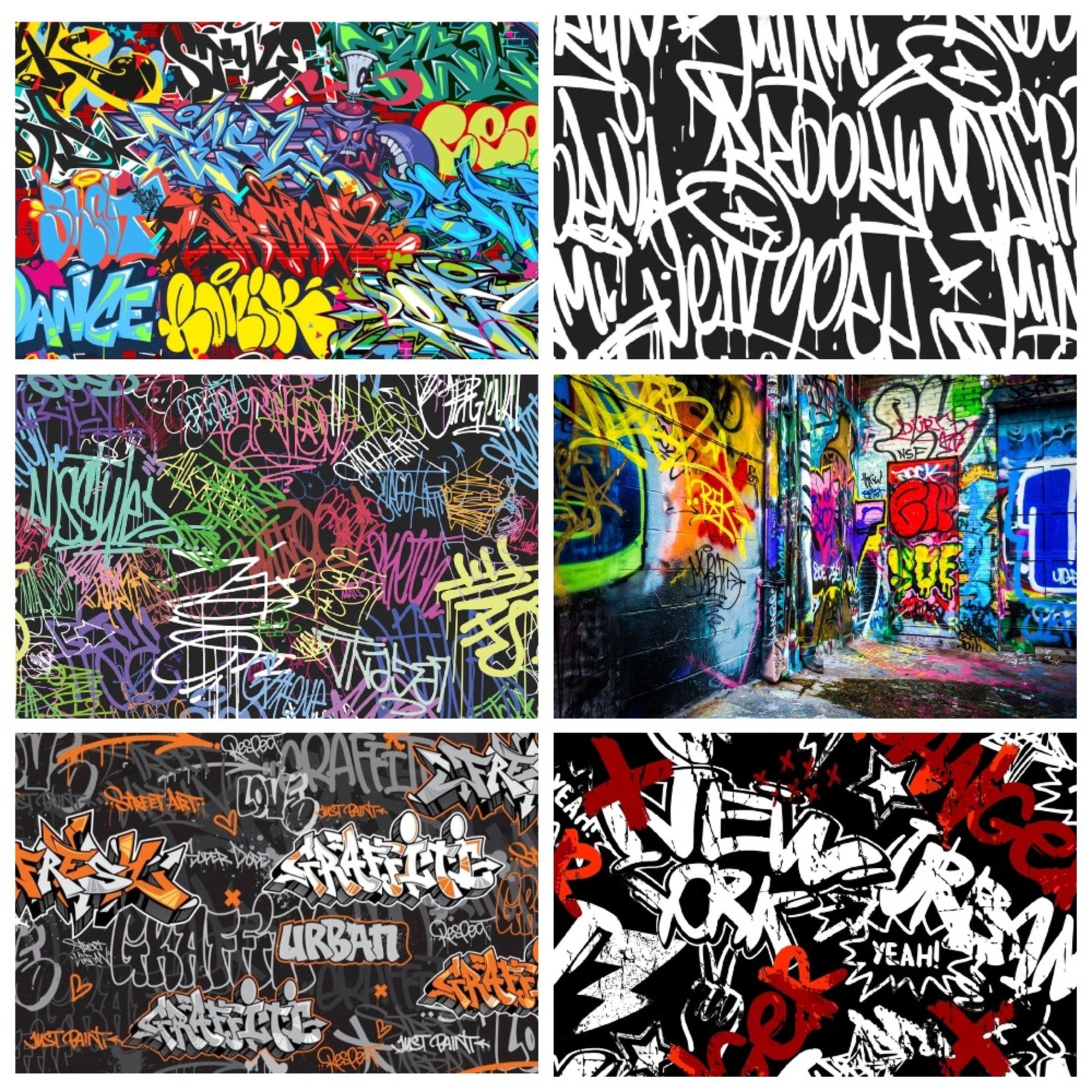Black and White Art Graffiti Wallpaper Wall Murals Peel and Stick Mural ...