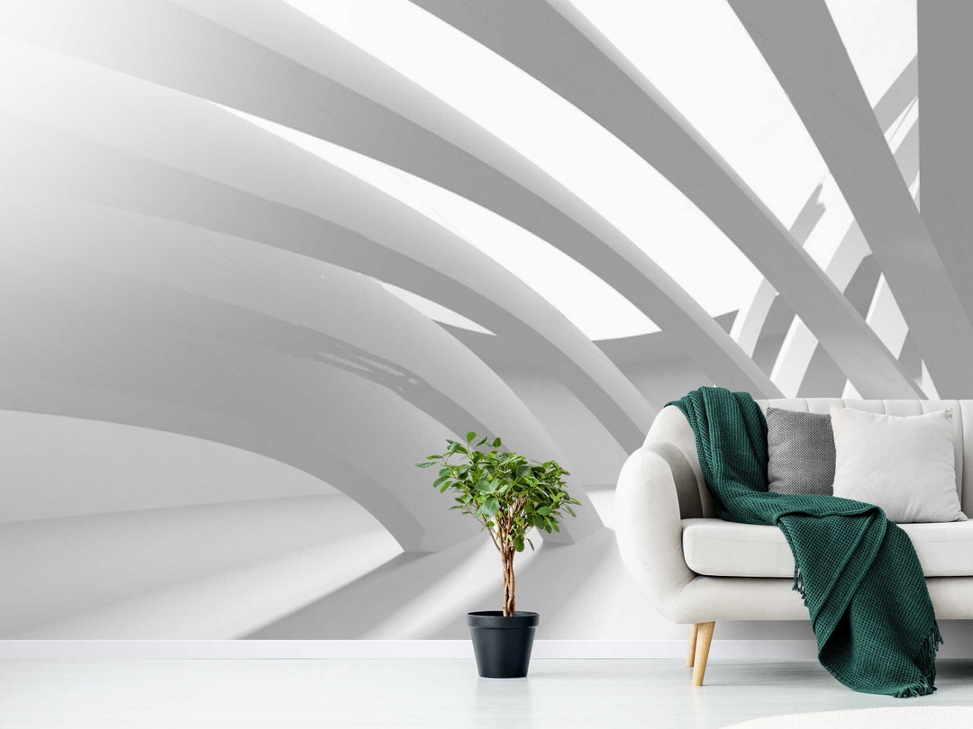 Abstract White Wallpaper | 3D Murals With Futuristic Architecture ...