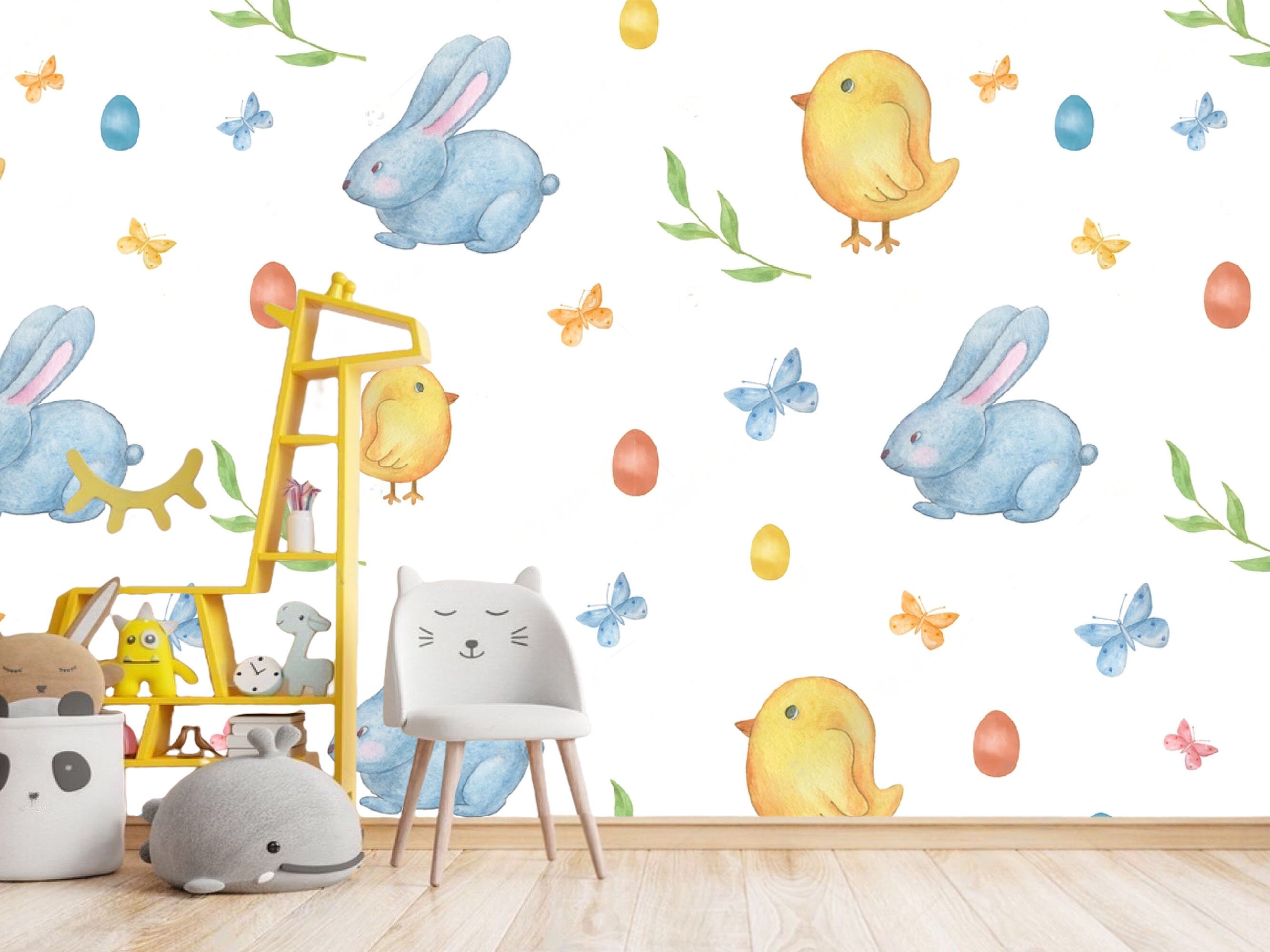 Watercolor Kids Wallpaper With Spring Pattern Mural Fabric Wall ...