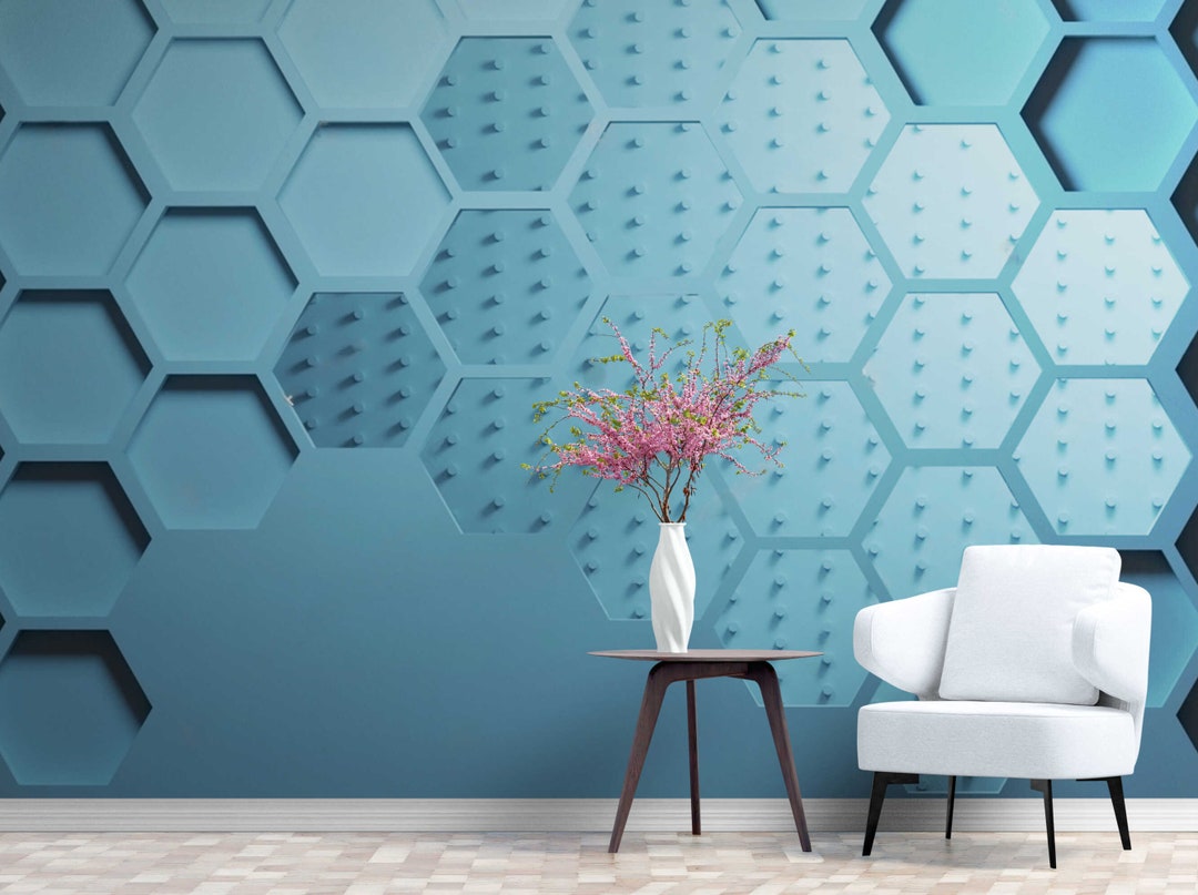 Peel and Stick Wallpaper 3d Wallpaper Wallpaper Mural Blue Honeycomb ...