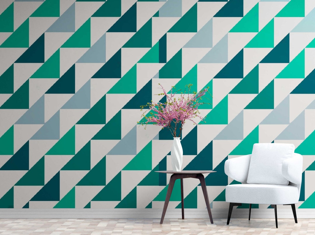 Abstract Polygonal Green Wallpaper, Geometric Wallpaper Mural ...