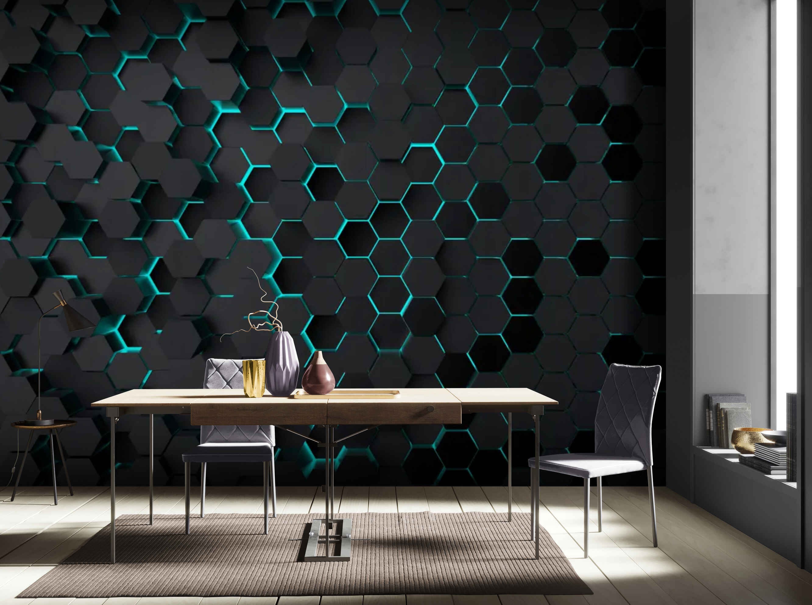 Geometric Hexagon 3D Wallpaper, Gaming Neon Teen Room Wall Paper ...
