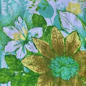 Vintage 70s Floral Sheet Double/queen Green, Yellow, Turquoise and ...