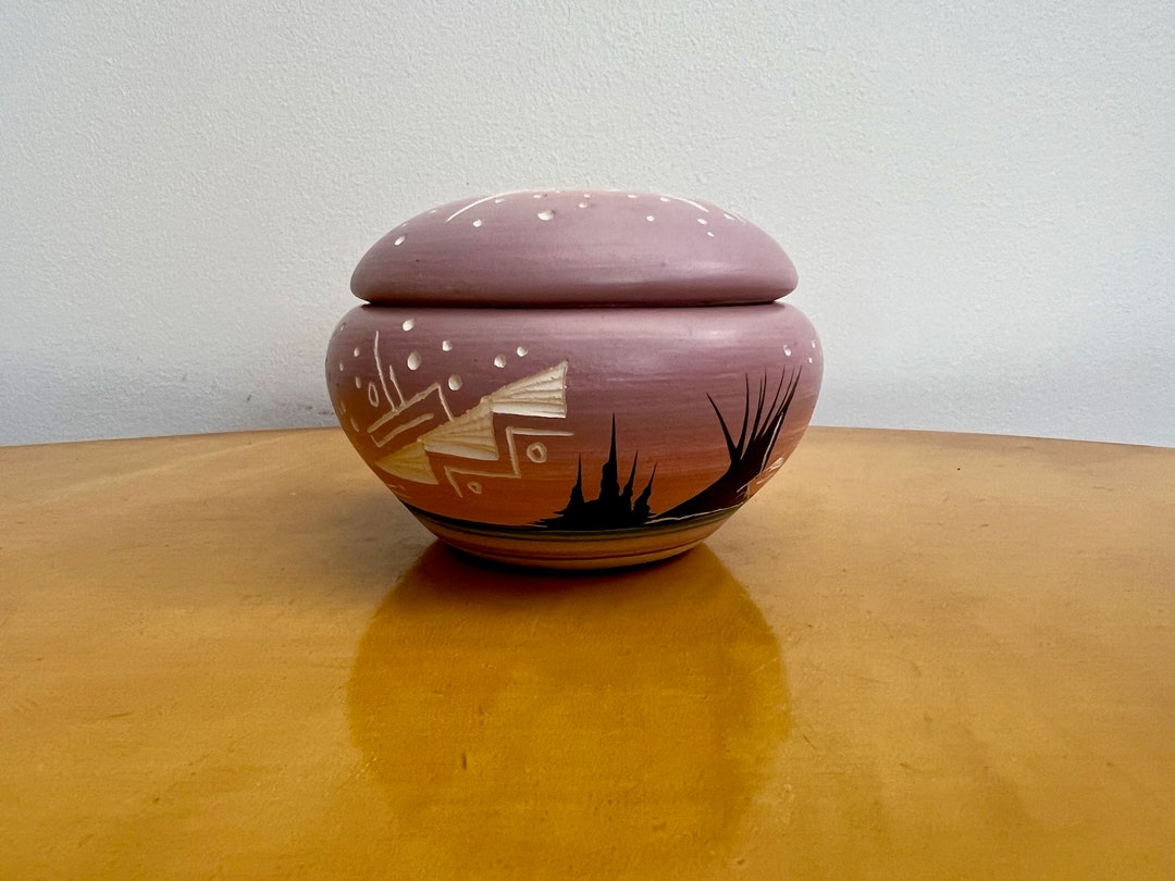 Vintage Box Jewellery Storage Handpainted Mauve Native American Hozoni ...