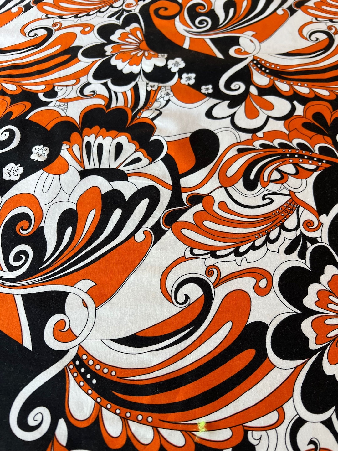 Retro Floral Fabric Cotton Stretch Psychedelic Black Orange and White. - Etsy Australia