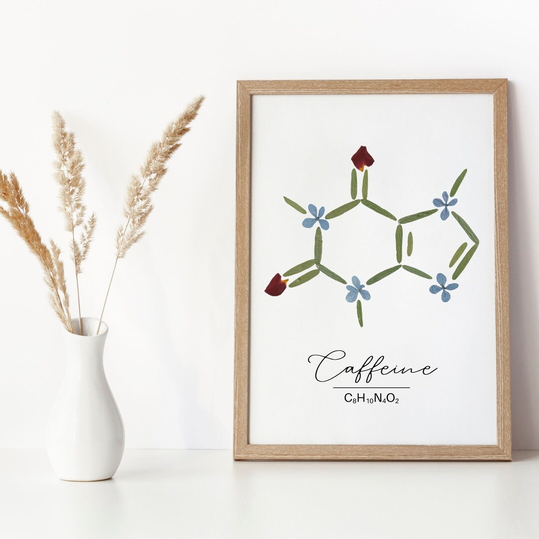 Pressed Flower Caffeine Molecule Art Print, Coffee Bar Decor - Etsy