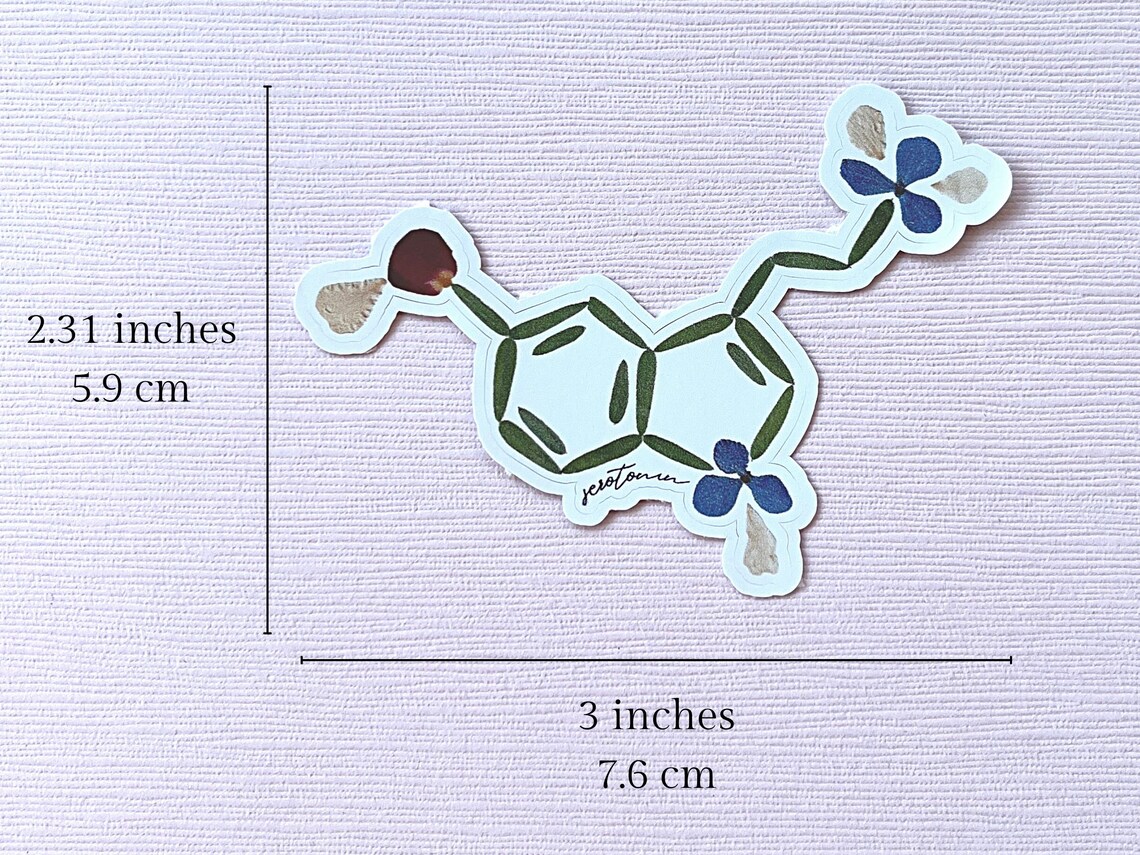 Floral Serotonin Molecule Vinyl Sticker, Pressed Flower Design - Etsy ...