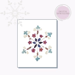 PRINTABLE Pressed Flower Snowflake Christmas Card, Holiday Greeting ...