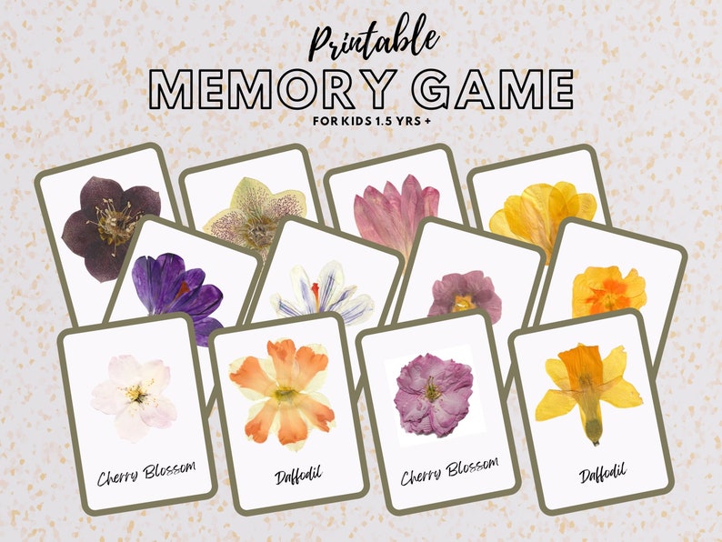 Pressed Flower Memory Game for Kids, Homeschool Matching Activity ...