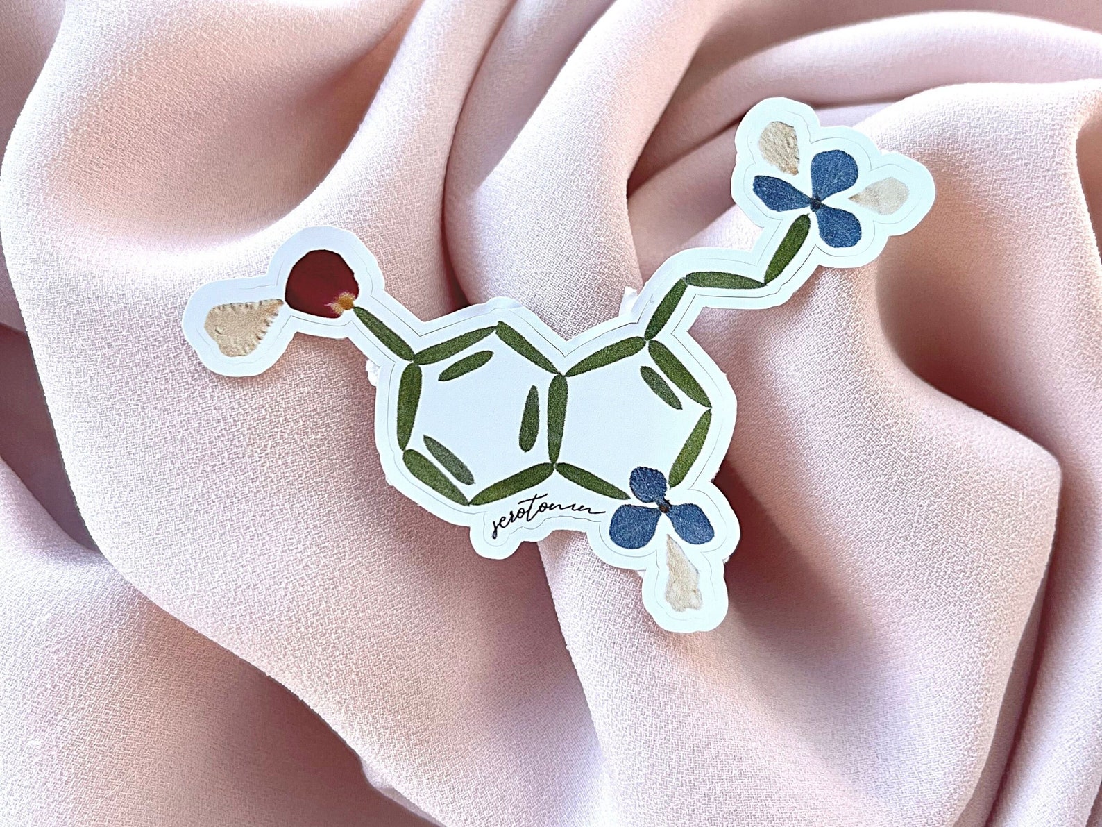 Floral Serotonin Molecule Vinyl Sticker, Pressed Flower Design - Etsy ...