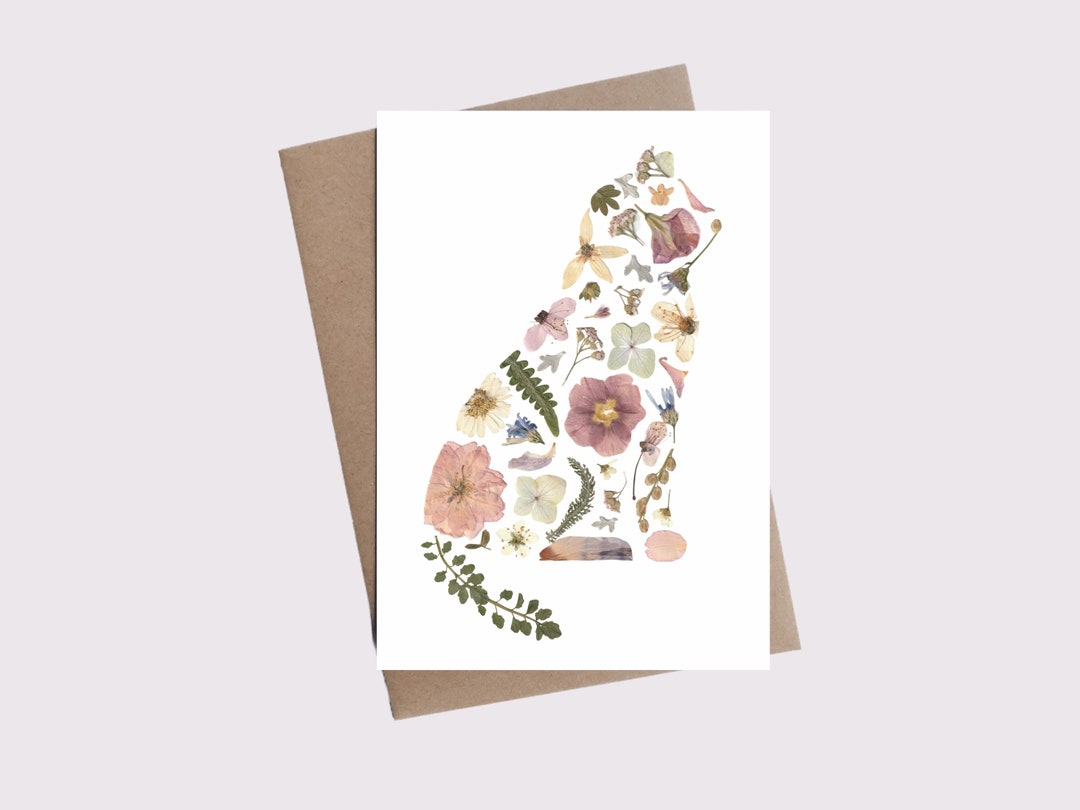 Floral Cat Greeting Card, Pressed Flower Design, Veterinarian Gift - Etsy