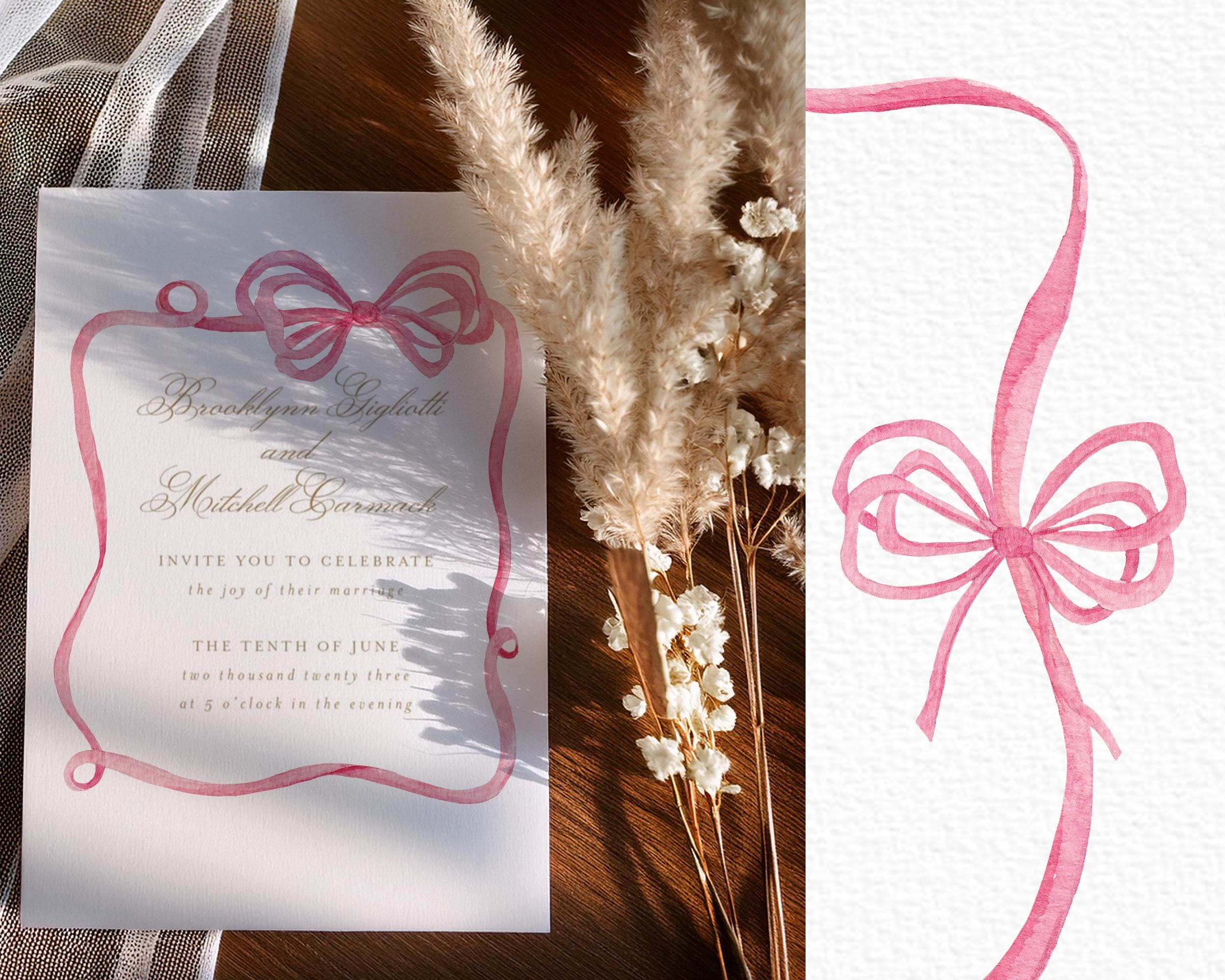 Coquette Bow Frame Clipart, Watercolor Pink Bow Frames, Vintage Ribbon ...