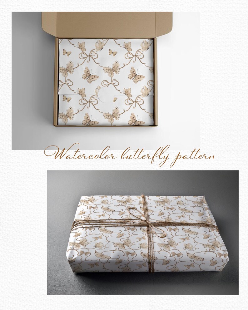 Watercolor Butterflies Seamless Pattern, Delicate Beige Brown Print (2 ...