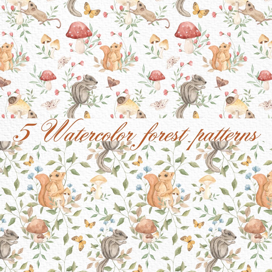 Vintage, Forest Animals, Watercolor Seamless Pattern, Digital Paper ...