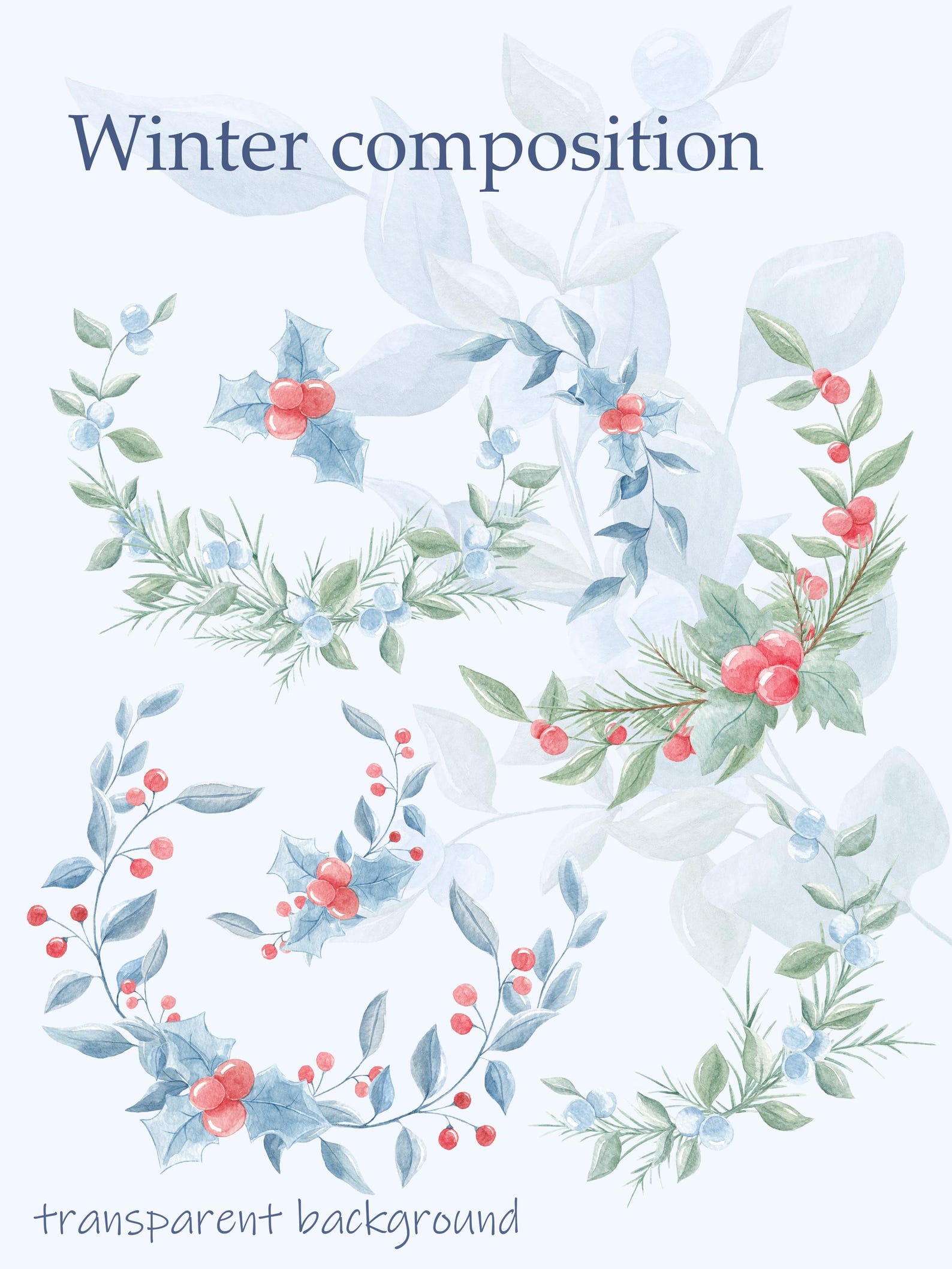 Christmas, Branches, Clipart, Watercolor, Winter, Red Berries, Wreath ...