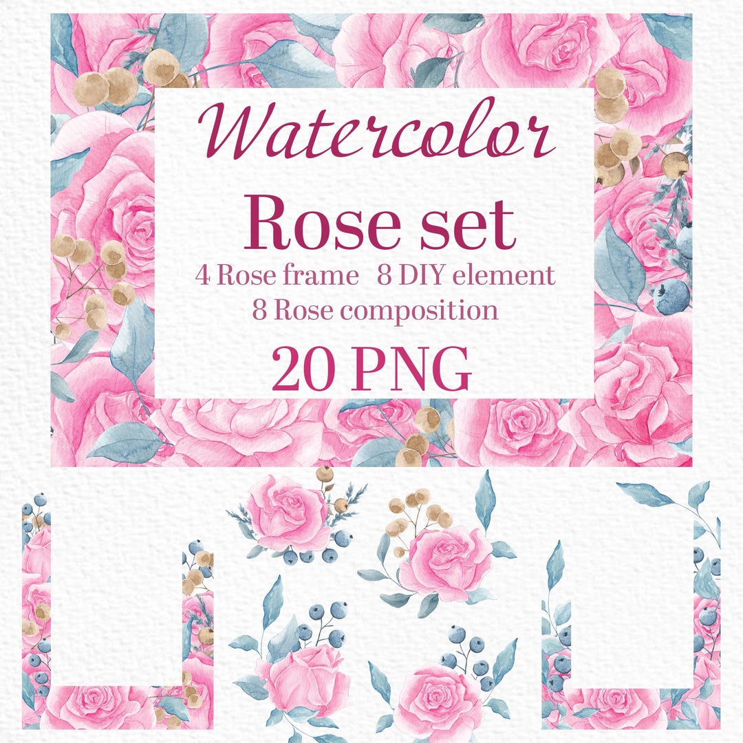 Pink Roses Frame, Watercolor Floral Frame, Blush Roses, Rose Clipart ...