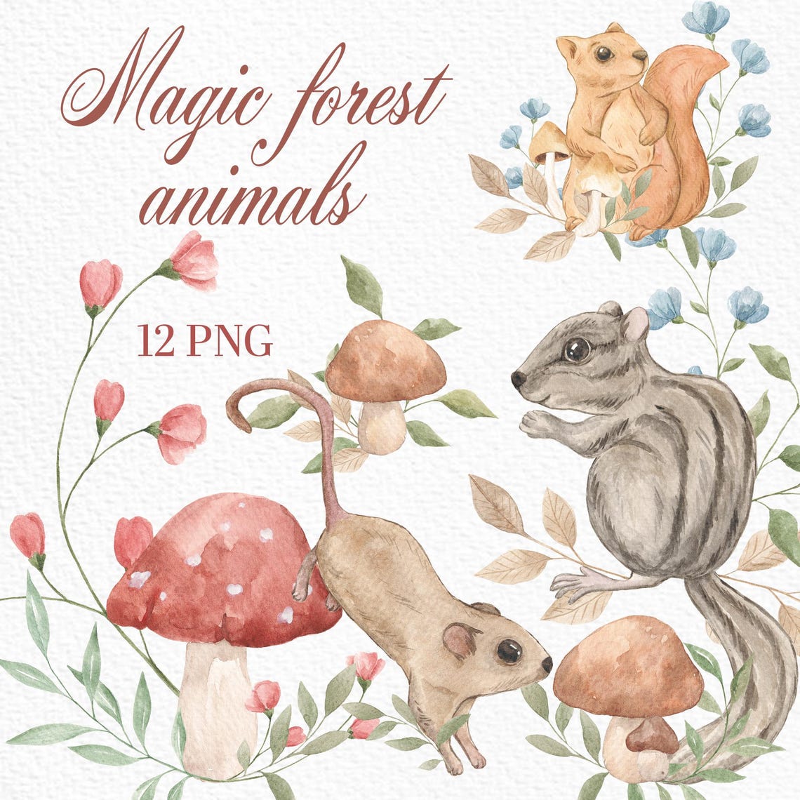 Watercolor Forest Animal Clipart: Magic Woodland PNG, Animal, Snails ...